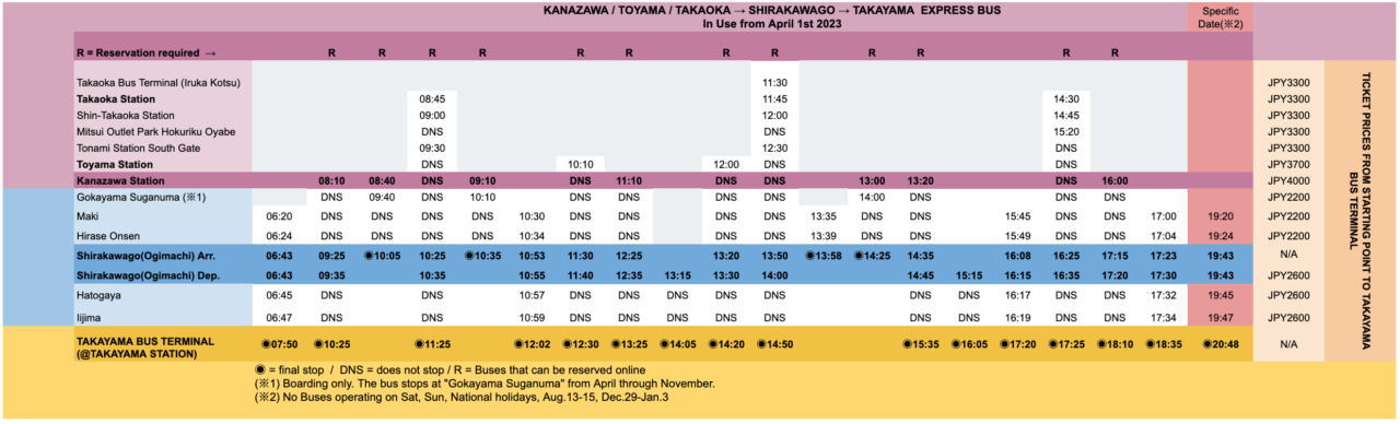 Express Bus Timetable From Takayama to Shirakawa-go / Kanazawa - SNOW ...