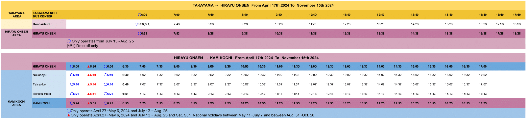 Local Bus Timetable From Takayama to Hirayu Onsen / Kamikochi - SNOW ...