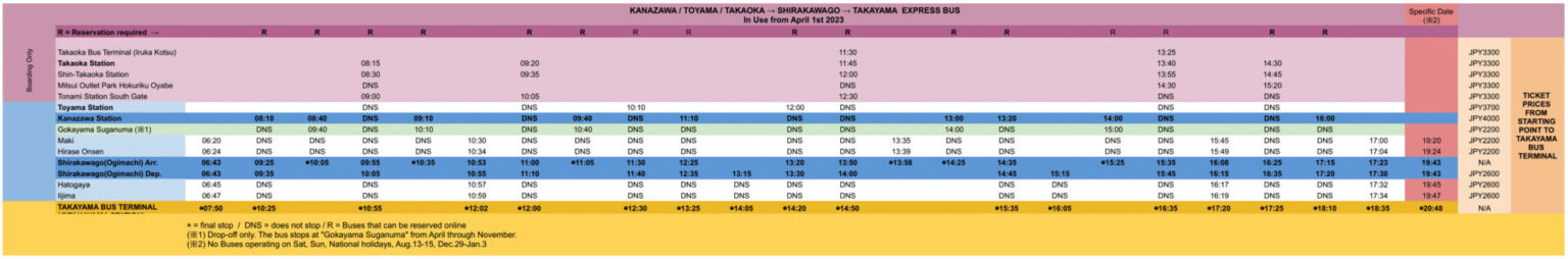 Express Bus Timetable From Takayama to Shirakawa-go / Kanazawa - SNOW ...